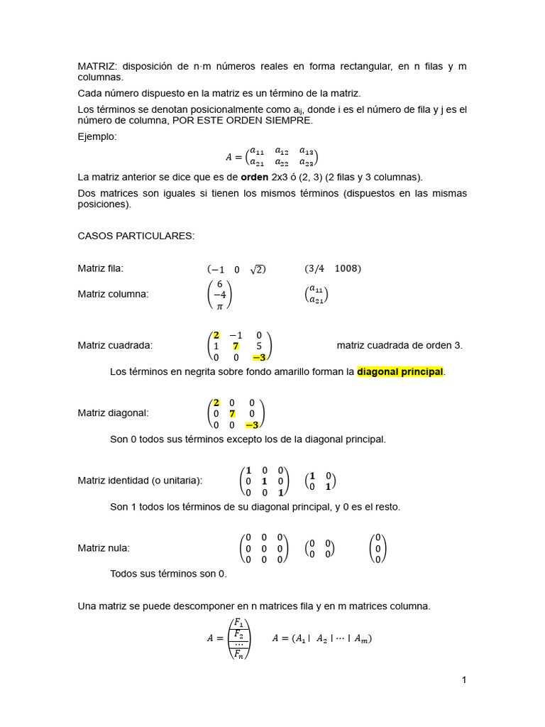 02_MATRICES-1 | PDF | Matriz (Matemáticas) | Multiplicación