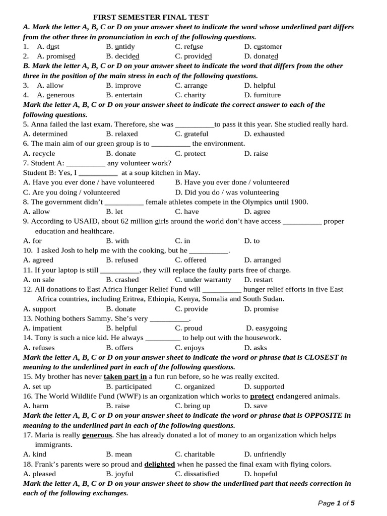 First Semester Final Test L P 10A2 | PDF | Dolphin | Sea