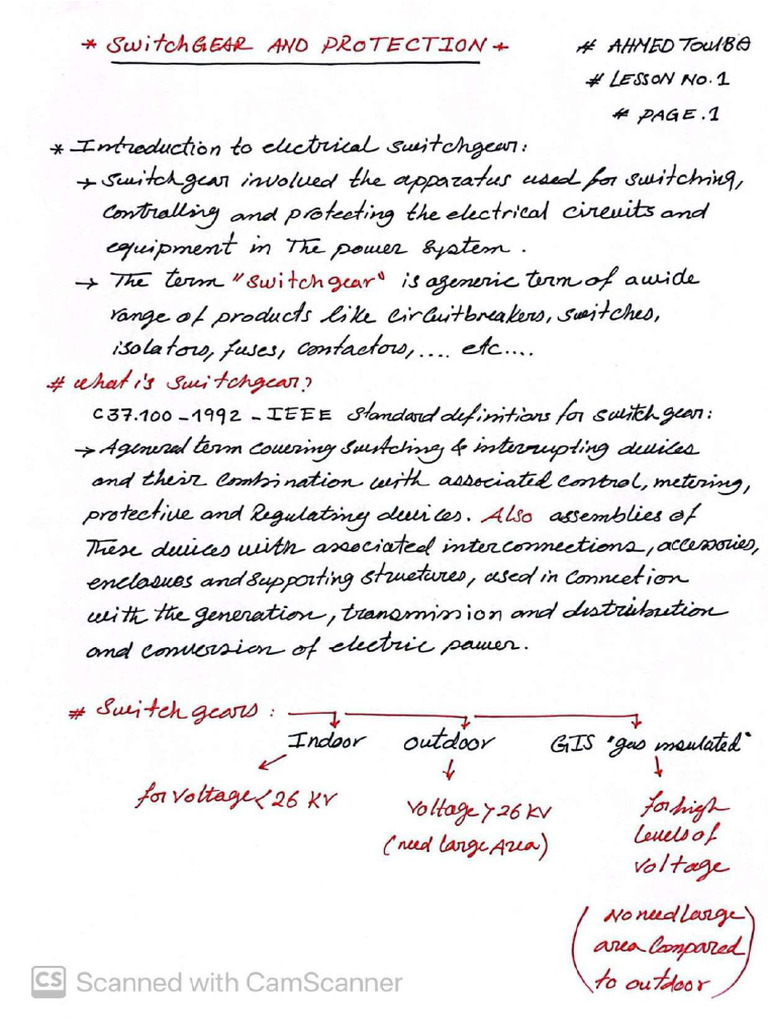 Switchgear & Protection - Handwritten Notes | PDF