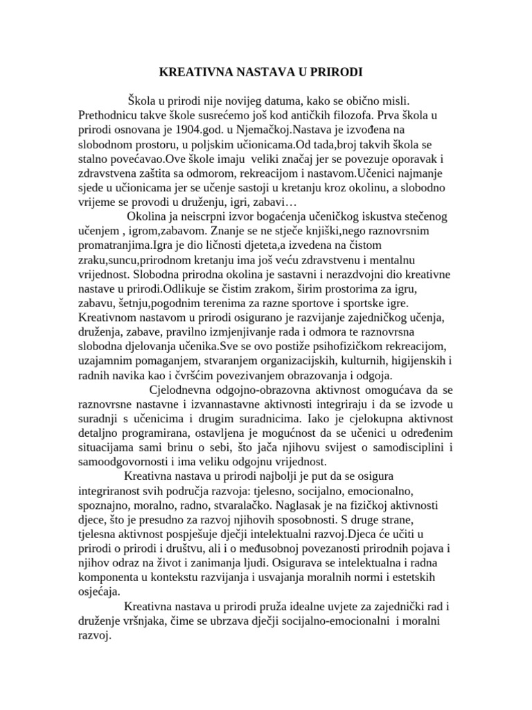 Kreativna Nastava U Prirodi | PDF