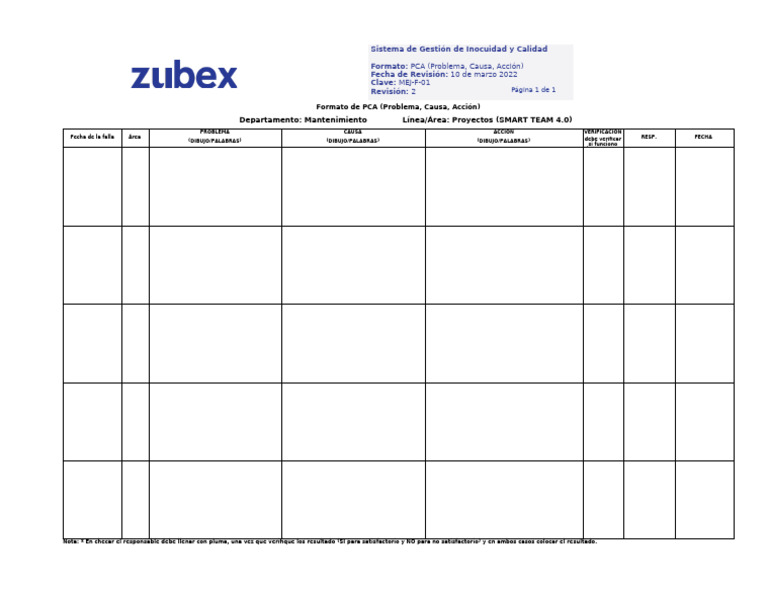 Formato PCA para Mantenimiento | PDF