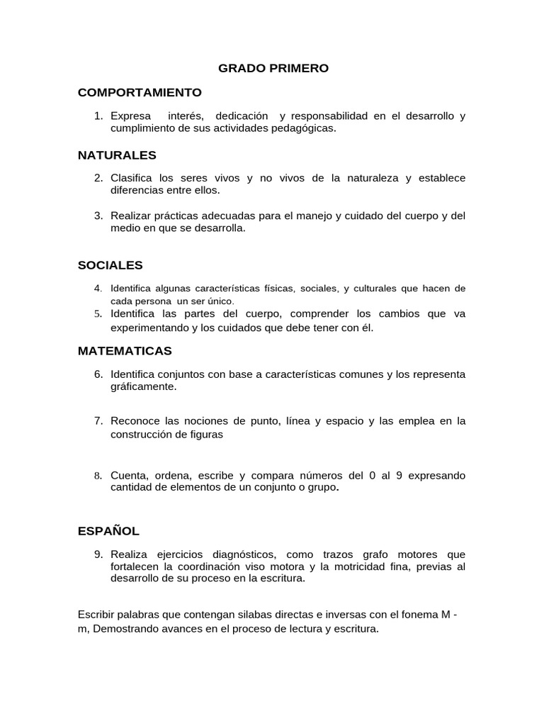 Logros Primer Periodo | PDF | Comportamiento | Naturaleza