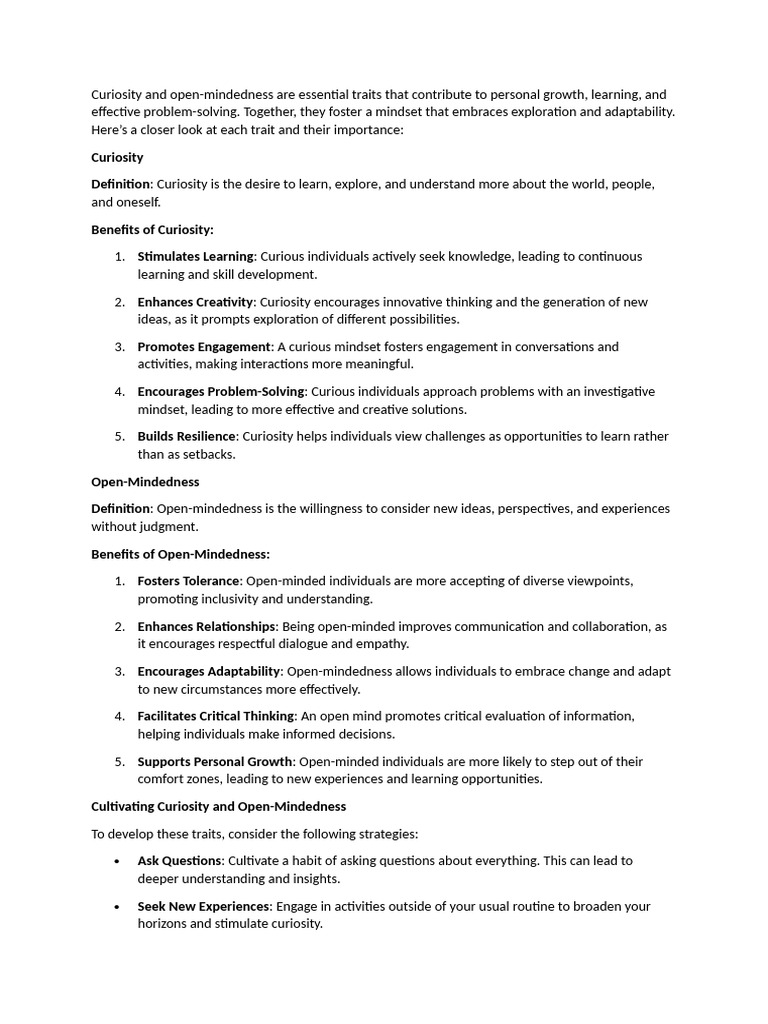 Curiosity and Open-Mindedness | PDF | Curiosity | Critical Thinking