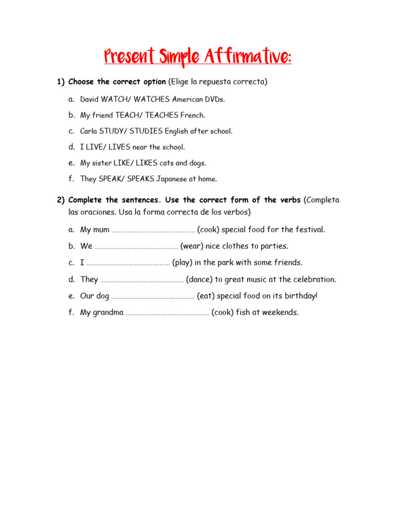 Present Simple Affirmative Practice | PDF