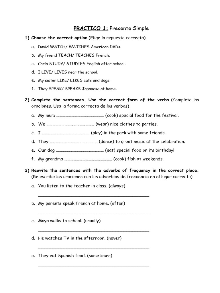 PRACTICO 1 (Presente Simple Completo) | PDF | Language Families | Linguistic Typology