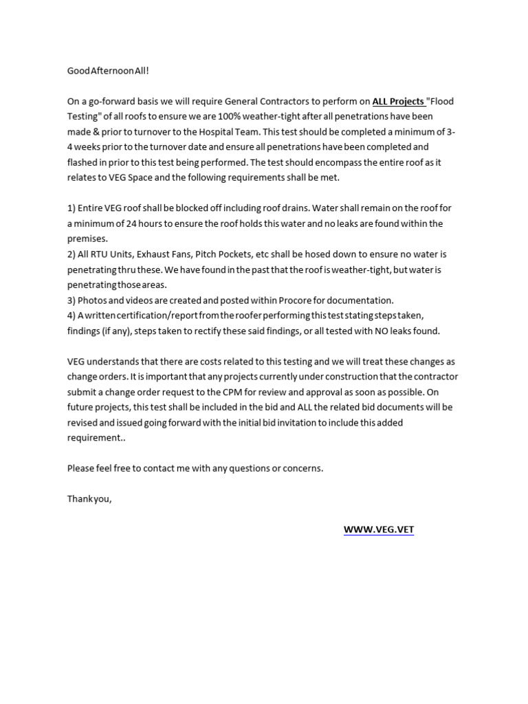 VEG - Roof Flood Testing | PDF