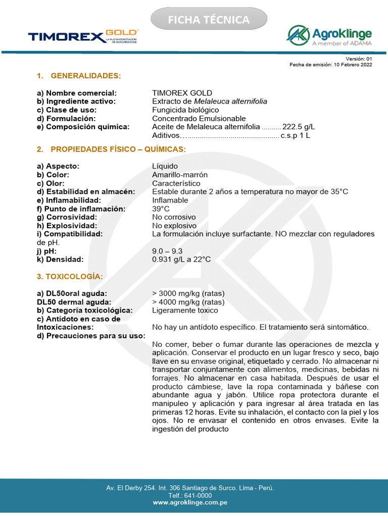 Ficha Tecnica Timorex Gold 2 06 2020 | PDF