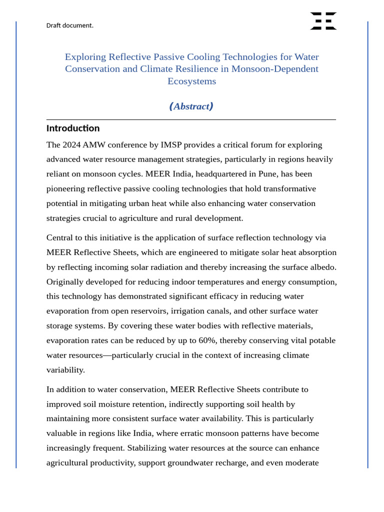 MEER Reflective Sheets AMW 2024 Abstract | PDF | Water | Water Conservation