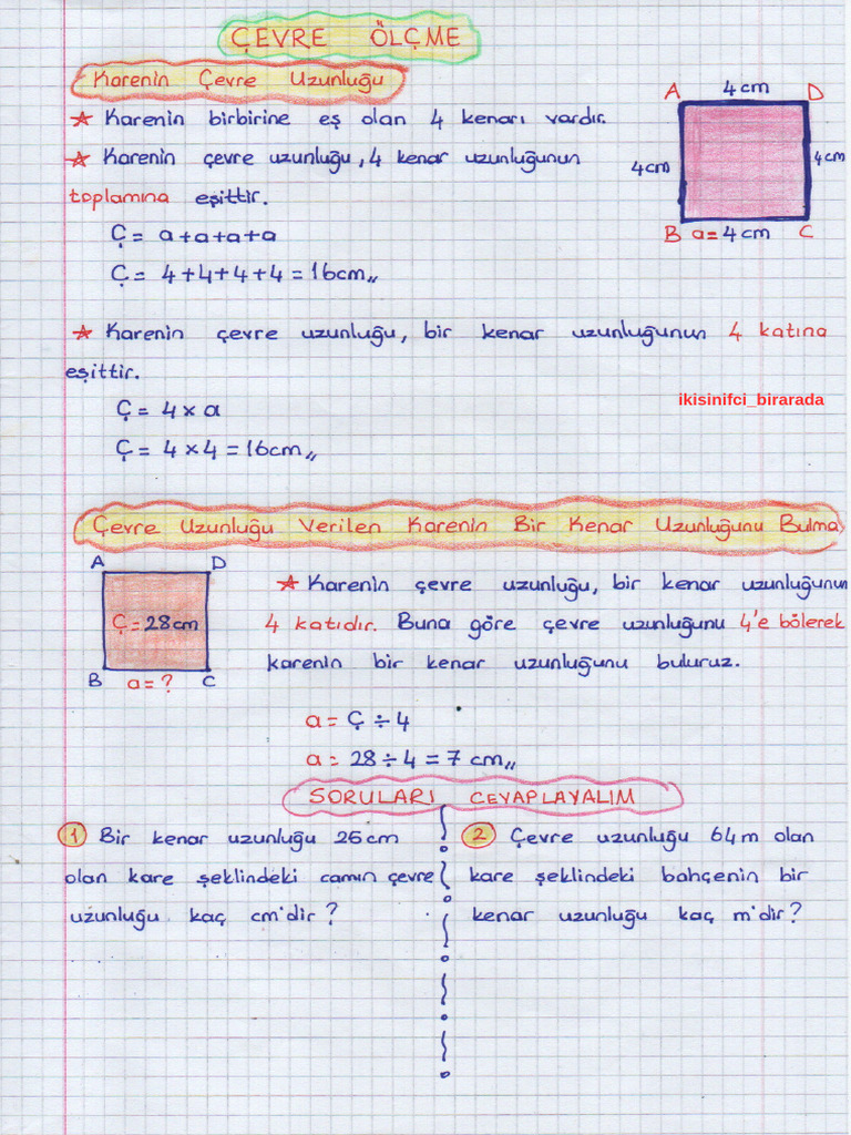 4-sinif-cevre-ve-alan-olcme-konu-anlatimi-defter-ozeti | PDF