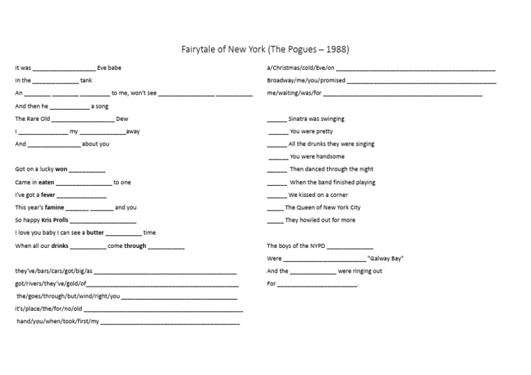 Fairytale of New York ESL A2-B1 Activity | PDF