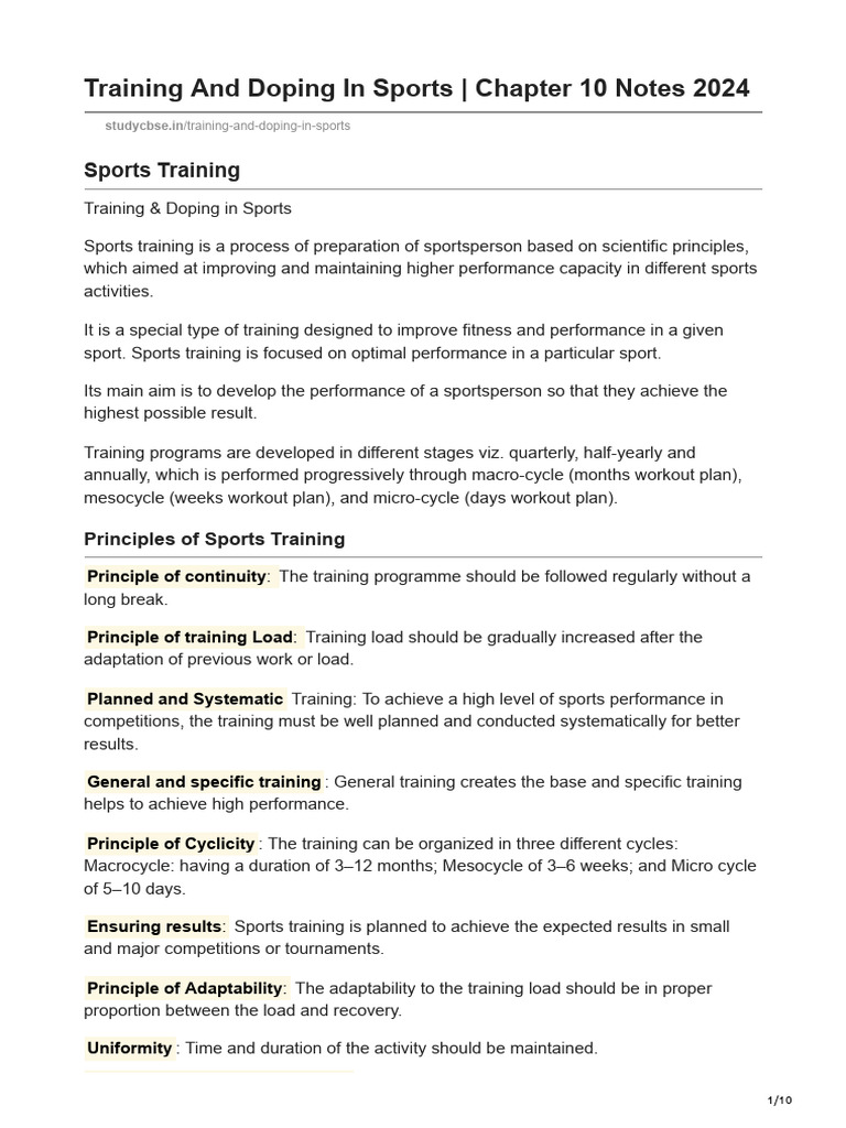 Training and Doping in Sports Notes | PDF | Doping In Sport | Substance ...