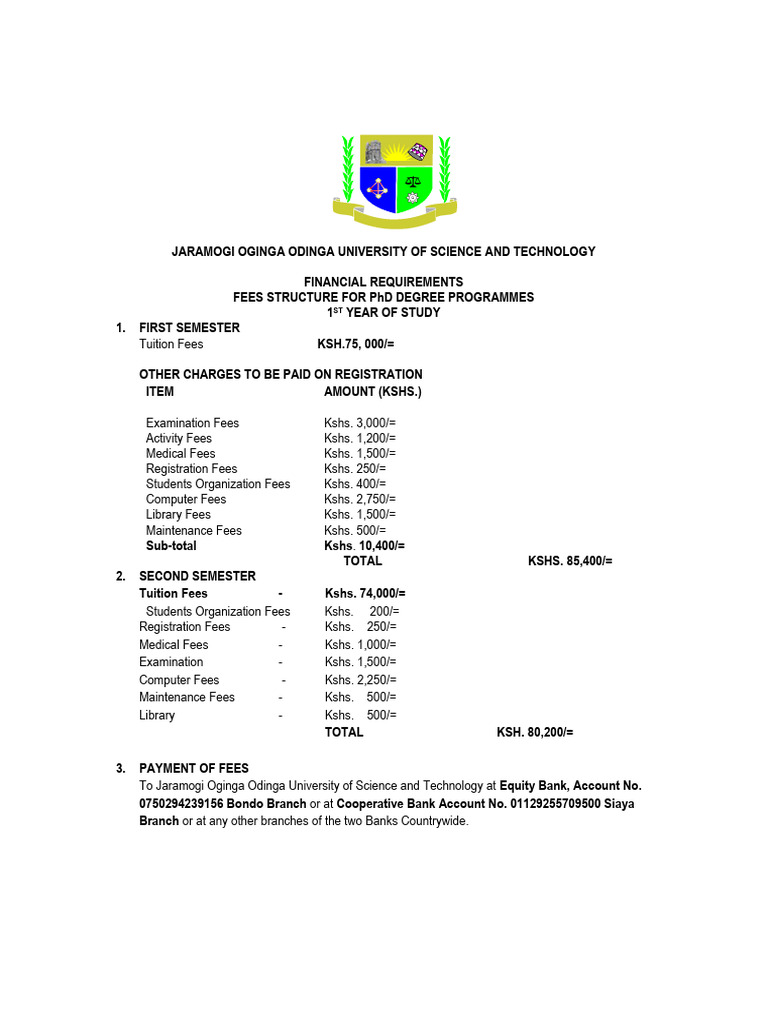 JOOUST Fees Structure PHD | PDF | Higher Education | Academia