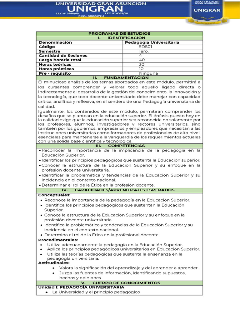 Programa 001 - Pedagogía Universitaria | PDF | Maestros | Enseñando
