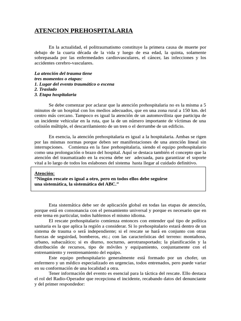 Atencion Prehospitalaria | PDF | Tórax | Especialidades Medicas