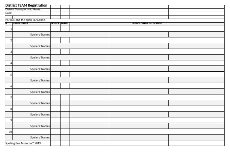 District TEAM Bee Registration Form | PDF