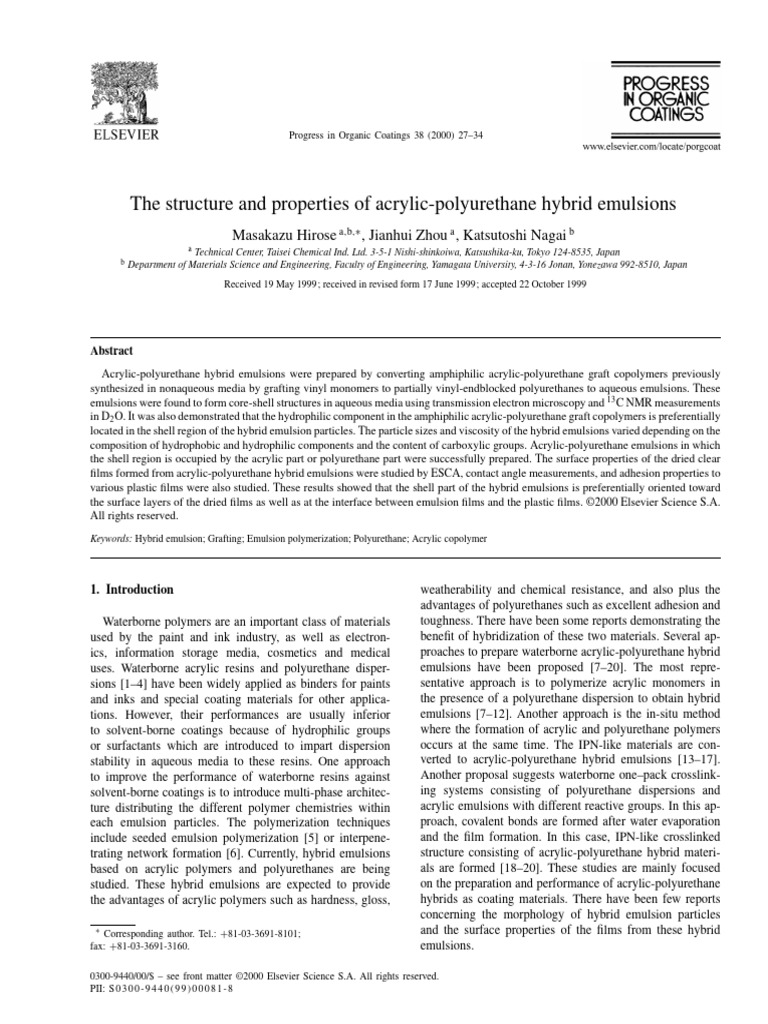 Acrylic-Polyurethane Hybrid Emulsions | PDF | Polymer Chemistry ...