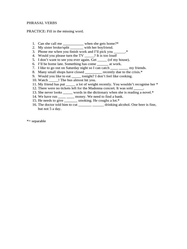 PRACTICE phrasal verbs | PDF