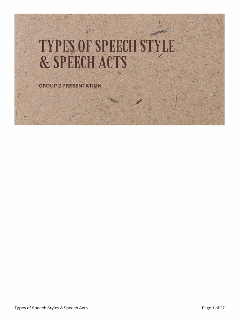 Types of Speech Styles & Speech Acts PDF | PDF