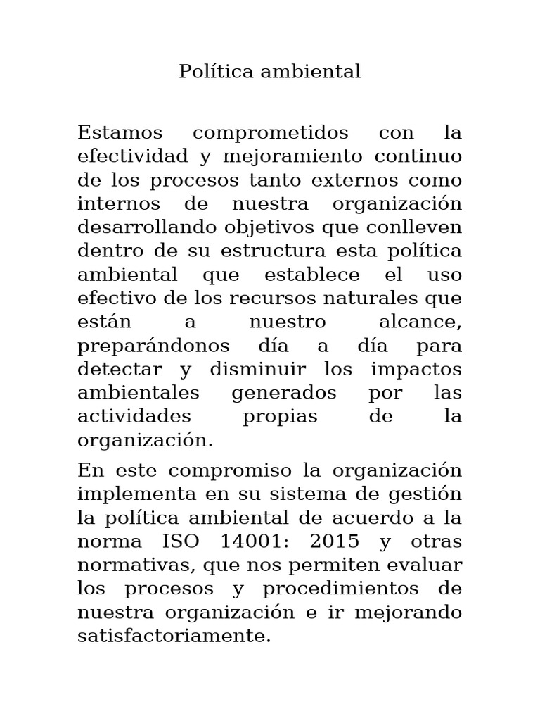 Política Ambiental SGA | PDF