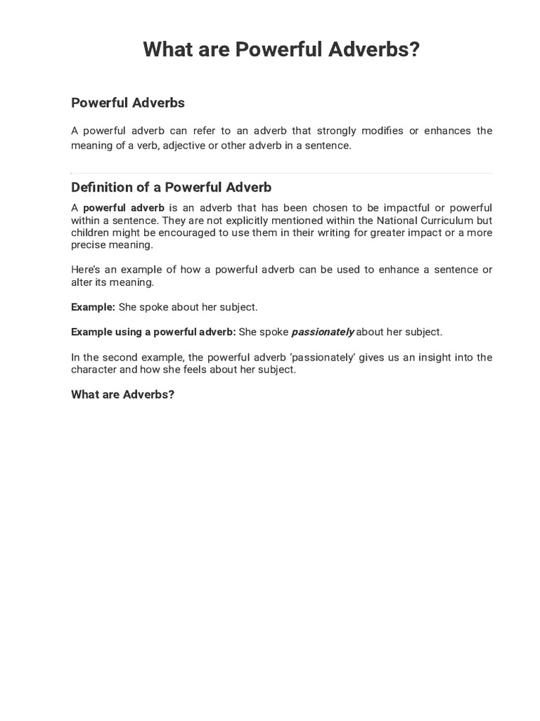 What Is A Powerful Adverb - Definition & Examples - Twinkl | PDF ...