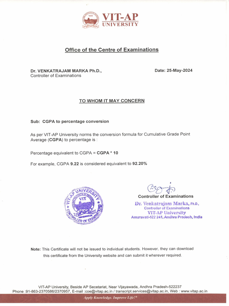 CGPA+Percentage+Conversion+Certificate | PDF