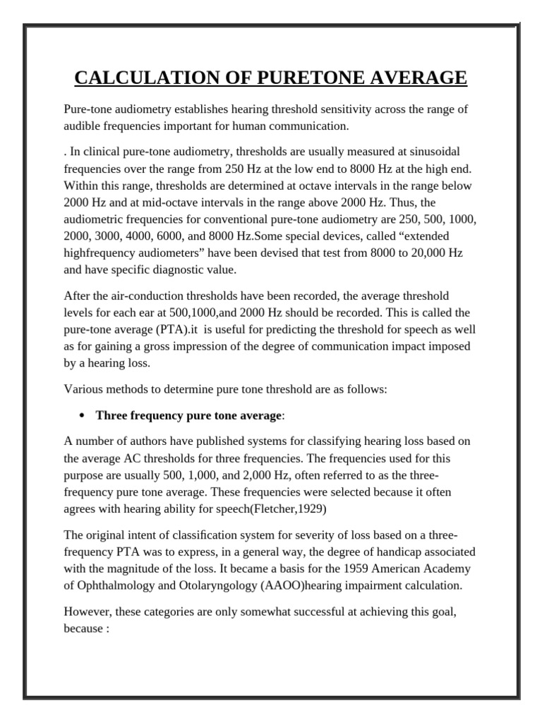 Calculation of Puretone Average | PDF | Classical Mechanics | Audiology
