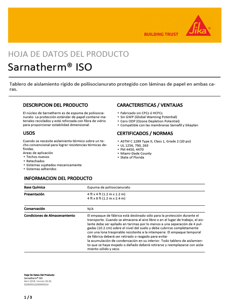 Sarnatherm Iso | PDF | Aisladores | Materiales