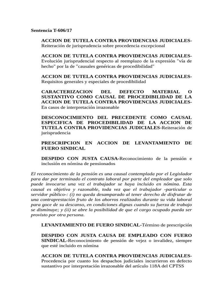 T-606-17 La Justa Cuasa Alegada No Se Extienda en El Tiempo | PDF | Caso de ley | Precedente