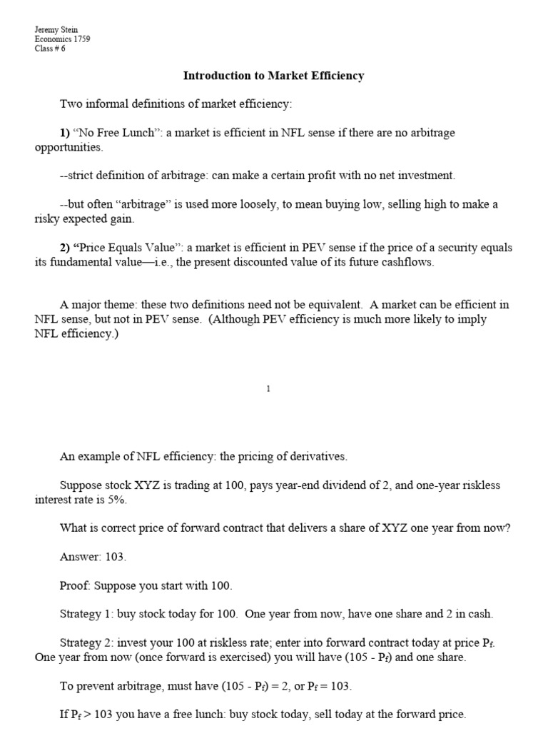Understanding Market Efficiency Concepts | PDF | Arbitrage | Stocks