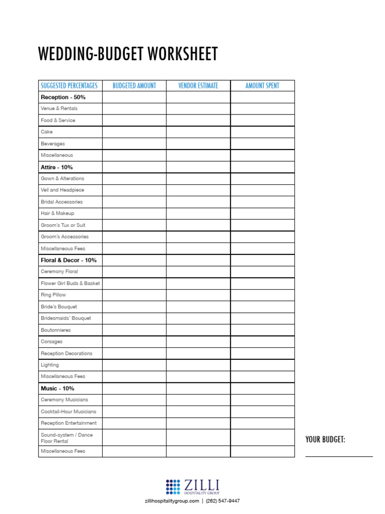 Wedding Budget Breakdown Worksheet | PDF