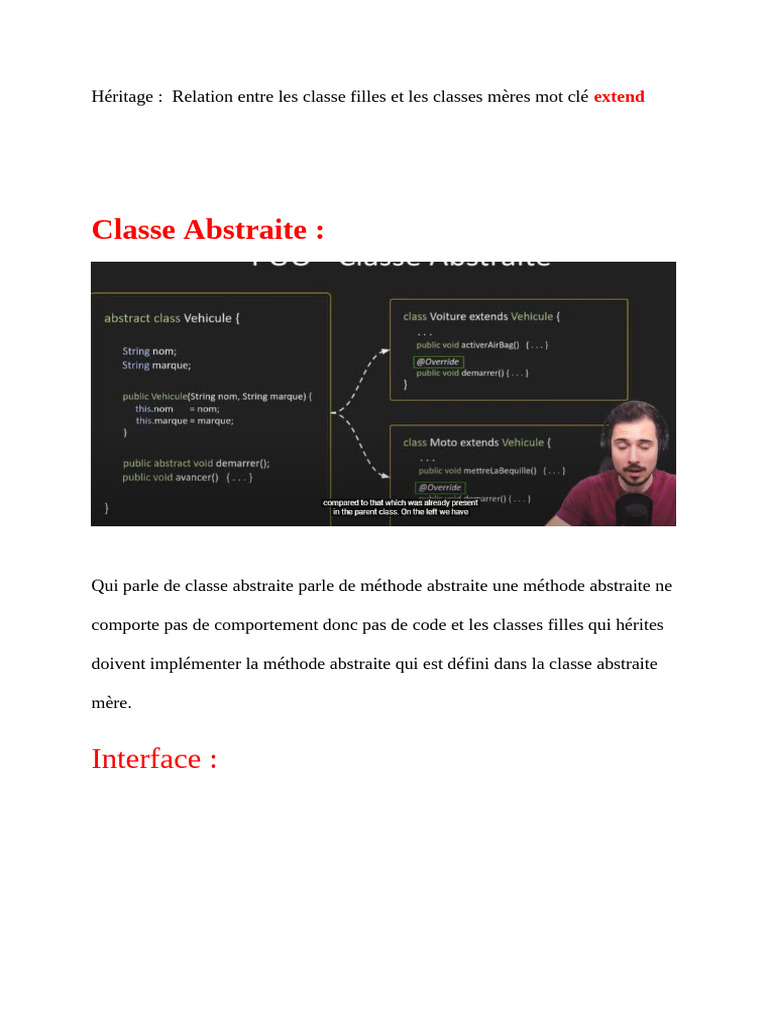 Différences entre classe abstraite et interface | PDF