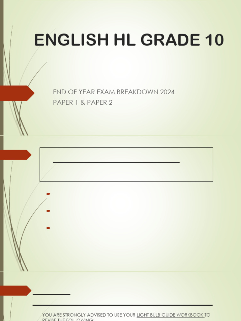 English HL Grade 10 End of - Yr Exam Breakdown 2024 | PDF