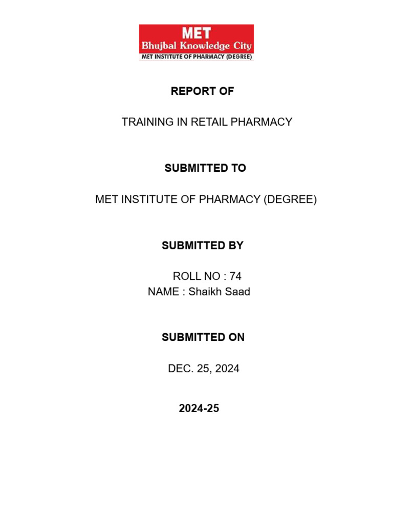Training Report | PDF | Pharmacy | Pharmacist