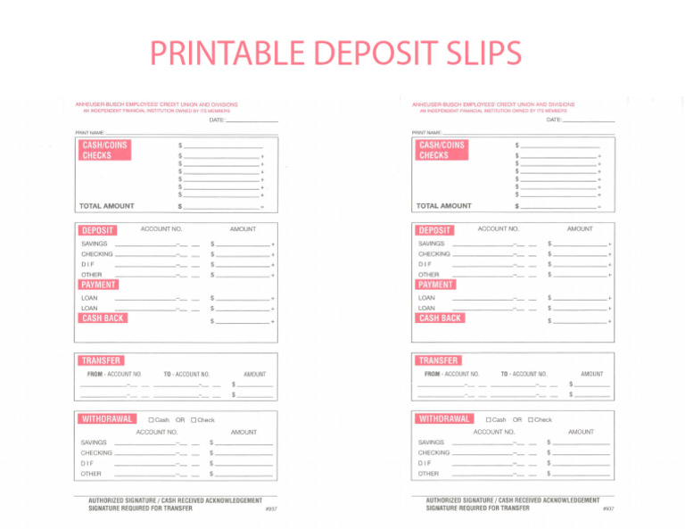 Printable Deposit Slip | PDF
