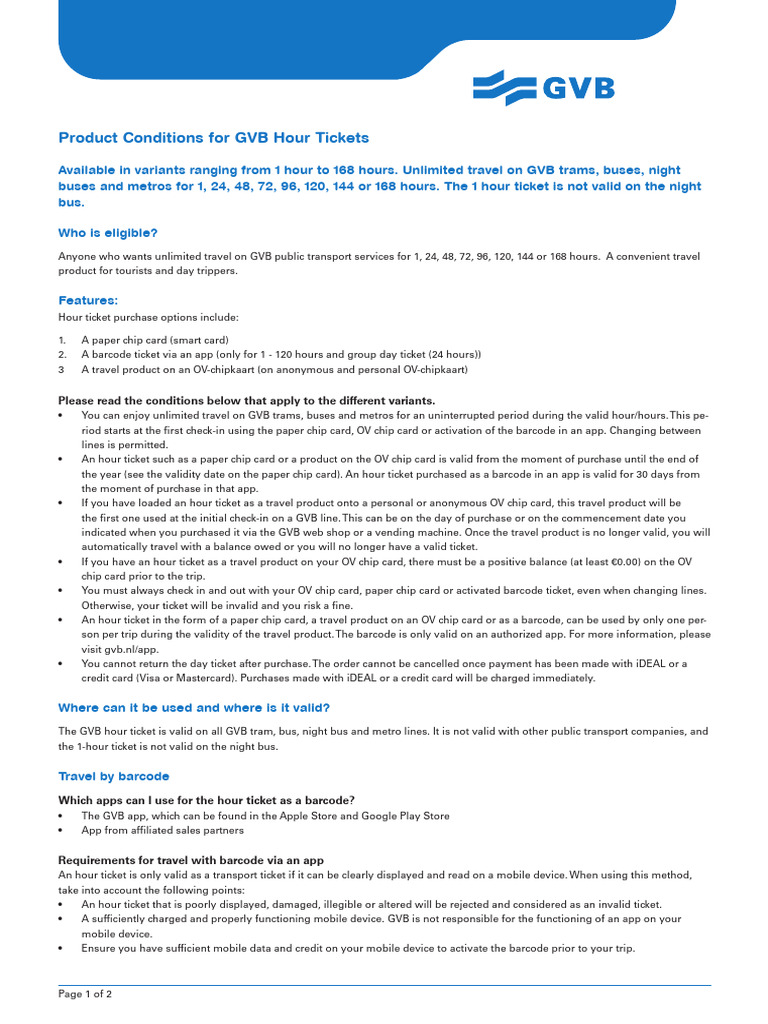 Productvoorwaarden Gvb Uurskaarten En | PDF | Credit Card | Service ...