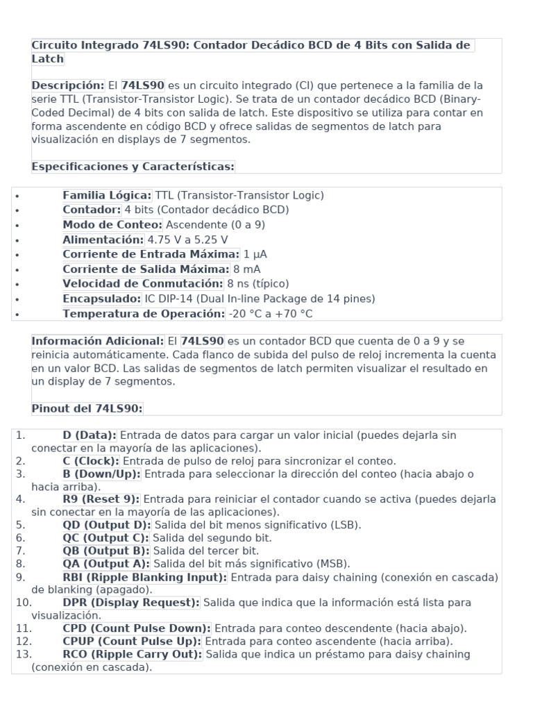 Circuito Integrado 74LS90 | PDF | Diseño electronico | Circuitos electricos