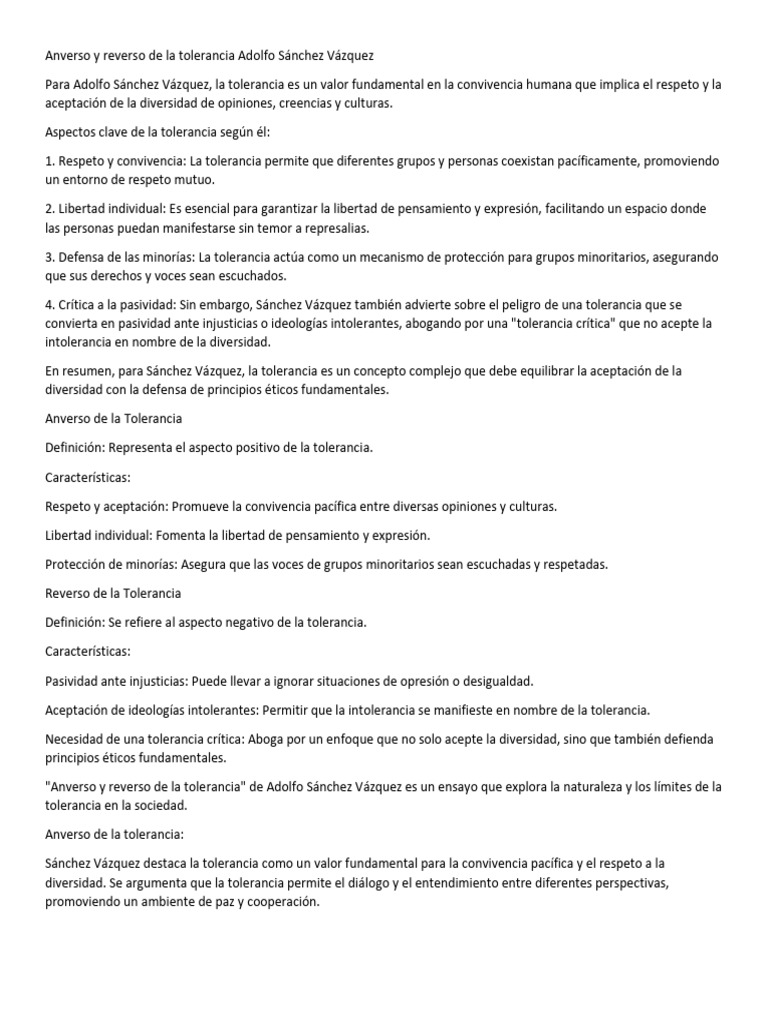 Anverso y Reverso de La Tolerancia | PDF | Tolerancia | Psicología Social