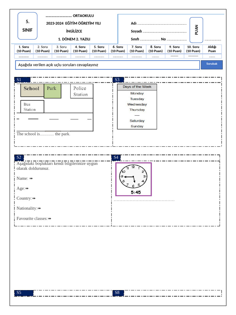 5 Sinif Ingilizce Sorubak Com 1d2ytg Dosya PR 3005 | PDF