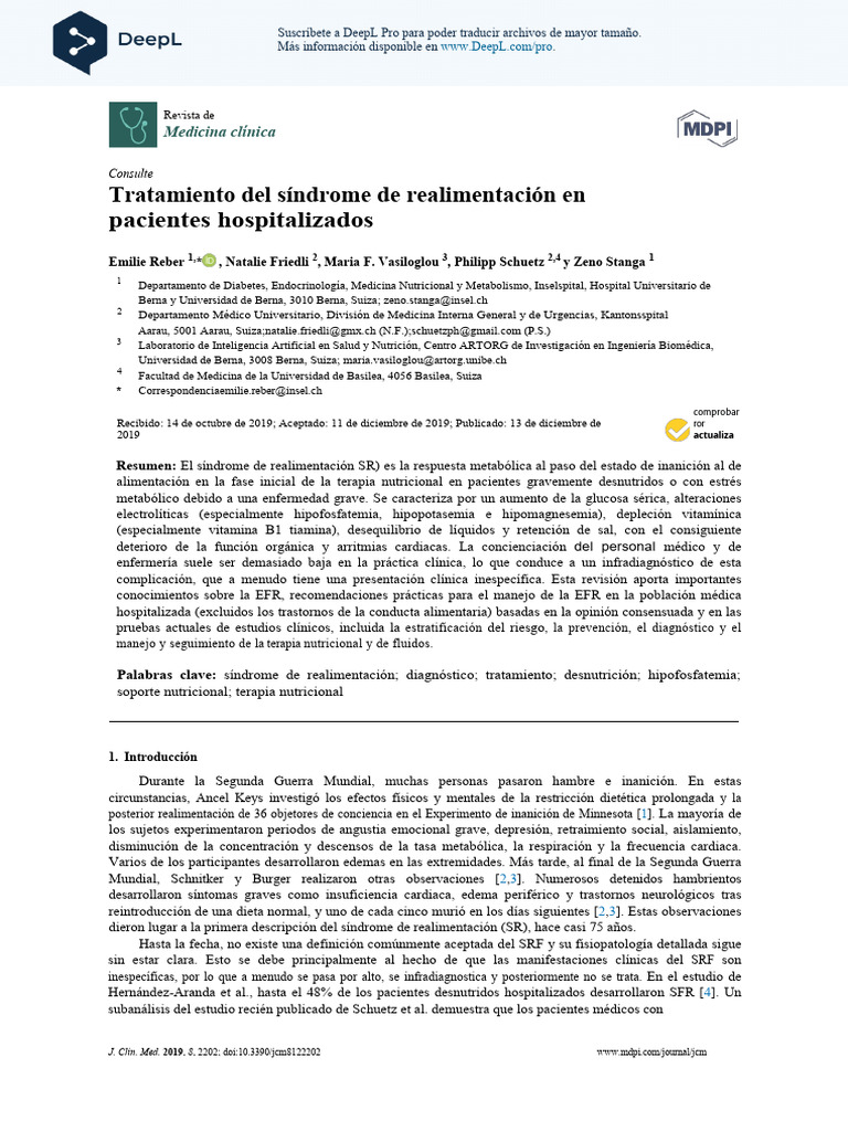Management of Refeeding Syndrome in (1) Es | PDF | Nutrición | Dieta y ...