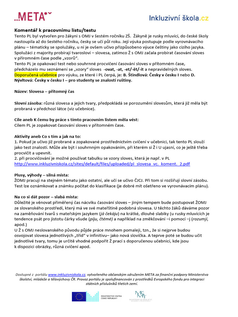 Slovesa Pritomny Cas 0 | PDF