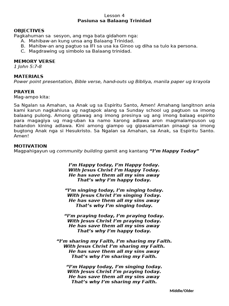 Lesson 4 Introduction of The Holy Trinity Middle | PDF