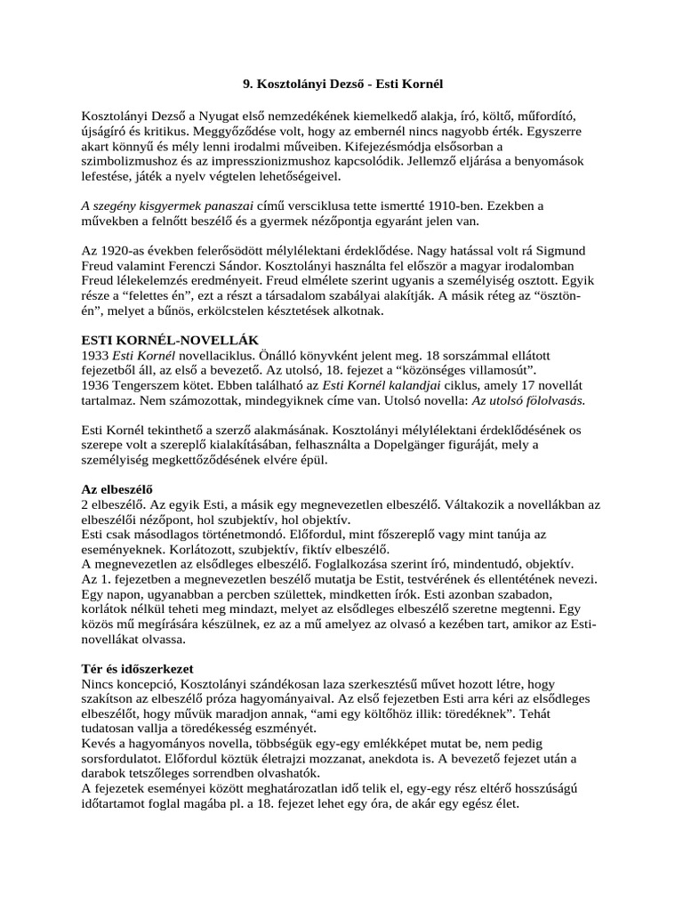 Kosztolányi Dezső Esti Kornél | PDF