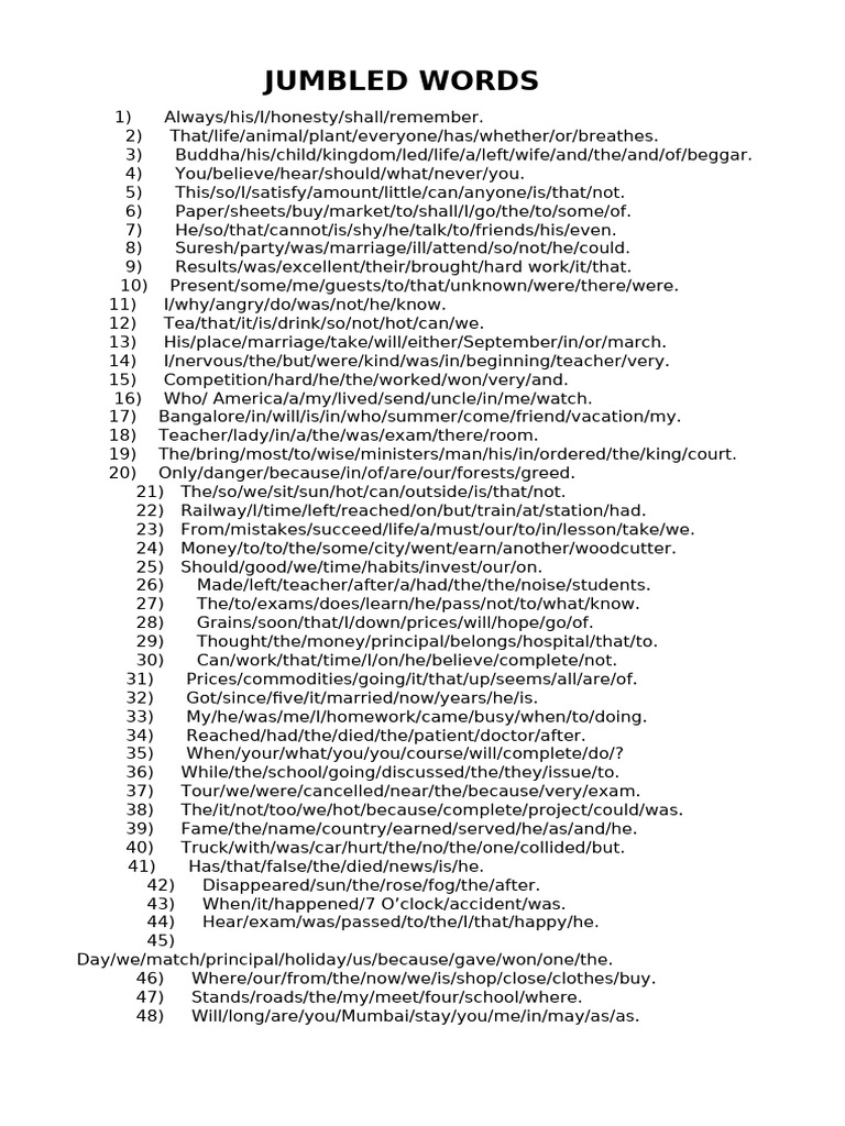 Jumbled Sentences Holiday HW - 084129 | PDF