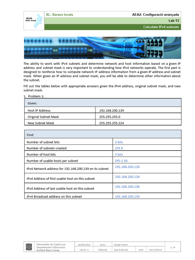En Lab13. Calculate IPv4 Subnets (1h).Docx | PDF | Ip Address ...