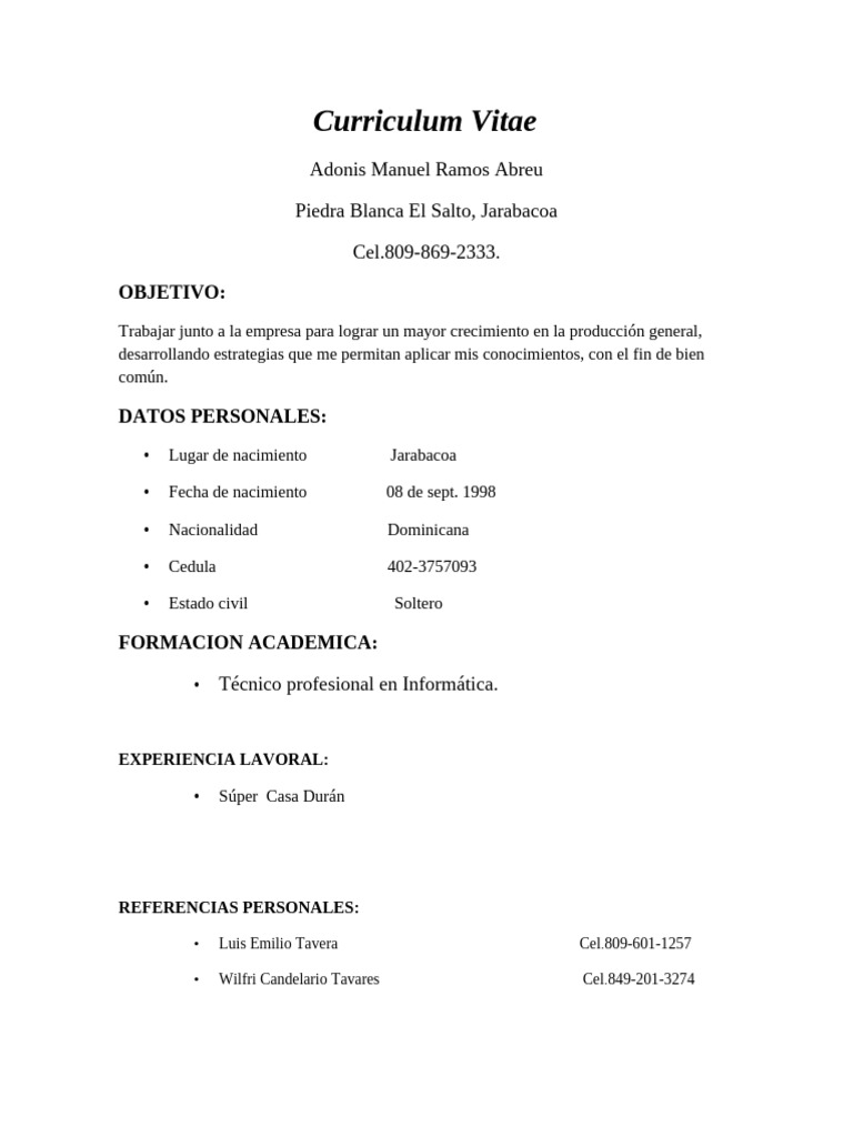 Curriculum Vitae Adonis Ramos Abreu | PDF