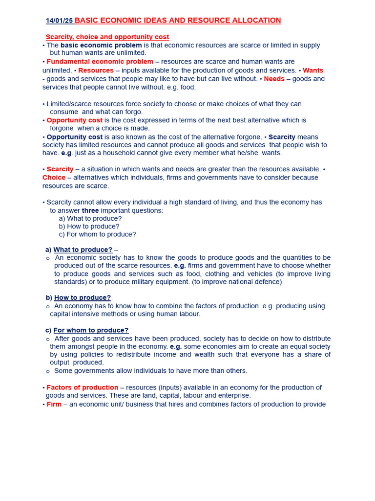 Lesson 1. 1 - Scarcity, Choice and Opportunity Cost | PDF | Economics ...