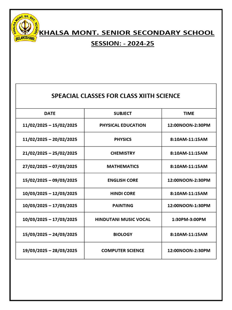 Speacial Classes For XII SCIENCE | PDF