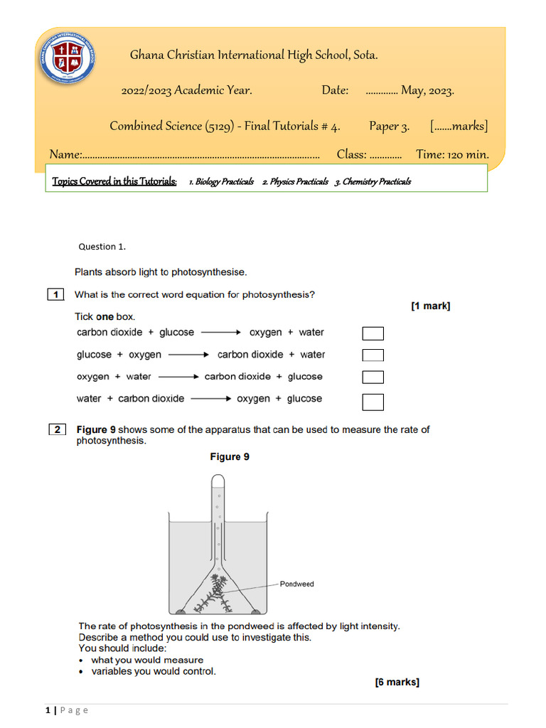 Ghana High School Combined Science Exam | PDF