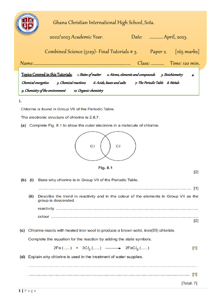 Combined Science Final Tutorials 2023 | PDF