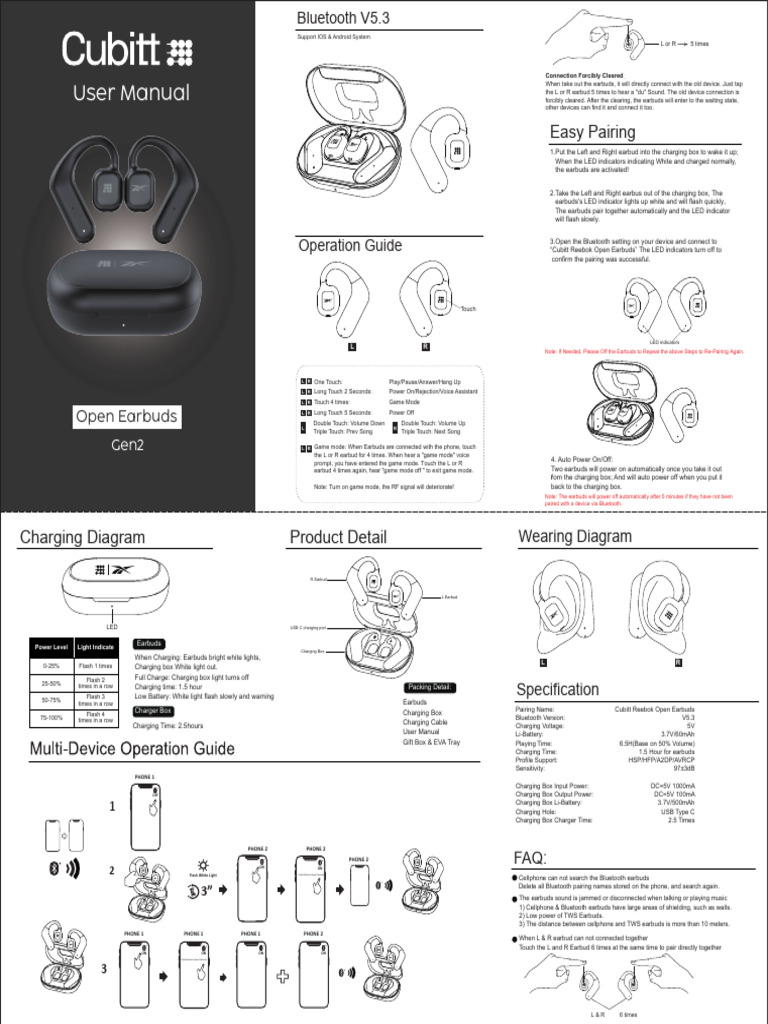 User Manual Cubitt Reebok Open Earbuds | PDF | Bluetooth | Equipo